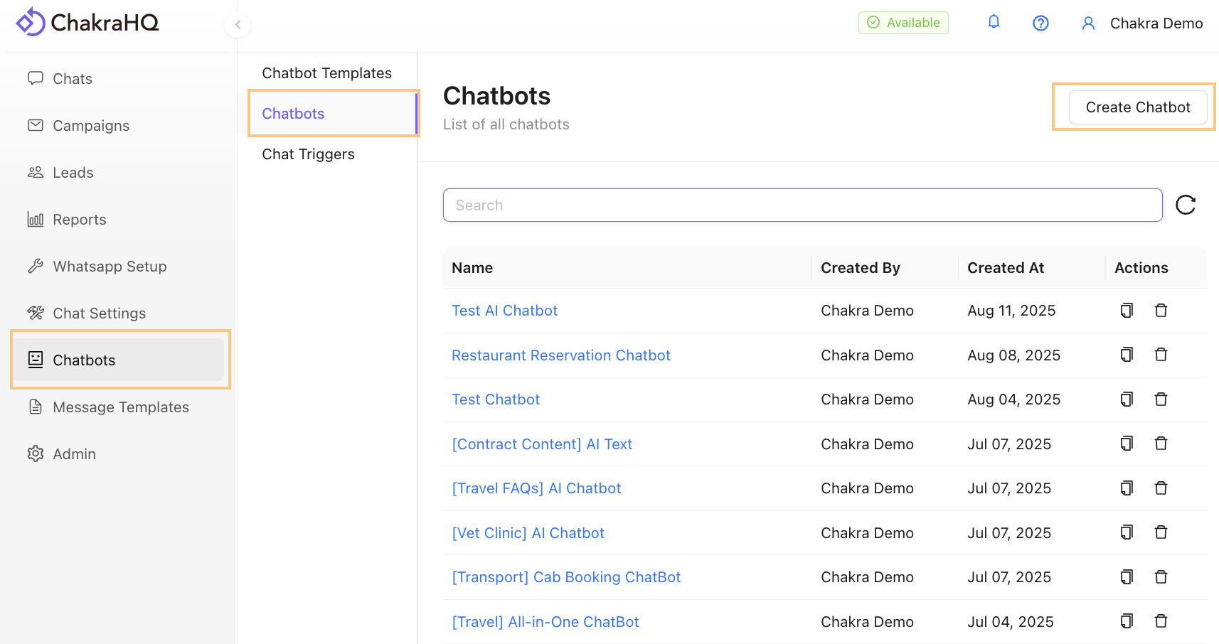 Create a Chatbot | ChakraHQ
